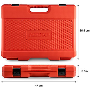 NEIKO 02471A Impact Socket Set, 3/8” Drive, 67 Piece, Metric and Standard Master Socket Set with Shallow & Deep Sockets, Ratchet, Swivel Sockets, Extension Bars, Adapters, Cr-V & Cr-Mo