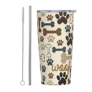 Dog Paw Prints Bones 20oz Tumbler Stainless Steel Vacuum Insulated Double Wall Travel Tumbler, Durable Insulated Coffee Mug, Thermal Cup With Lid and Straw for Hot & Cold Drinks