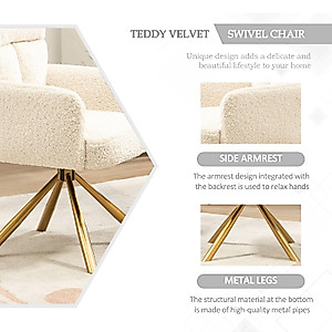 Desk Chair No Wheels 180°Swivel,Makeup Vanity Chair with Gold Legs,Ergonomic Criss Cross Chair for Bedroom,Living Room,Home Office - Beige