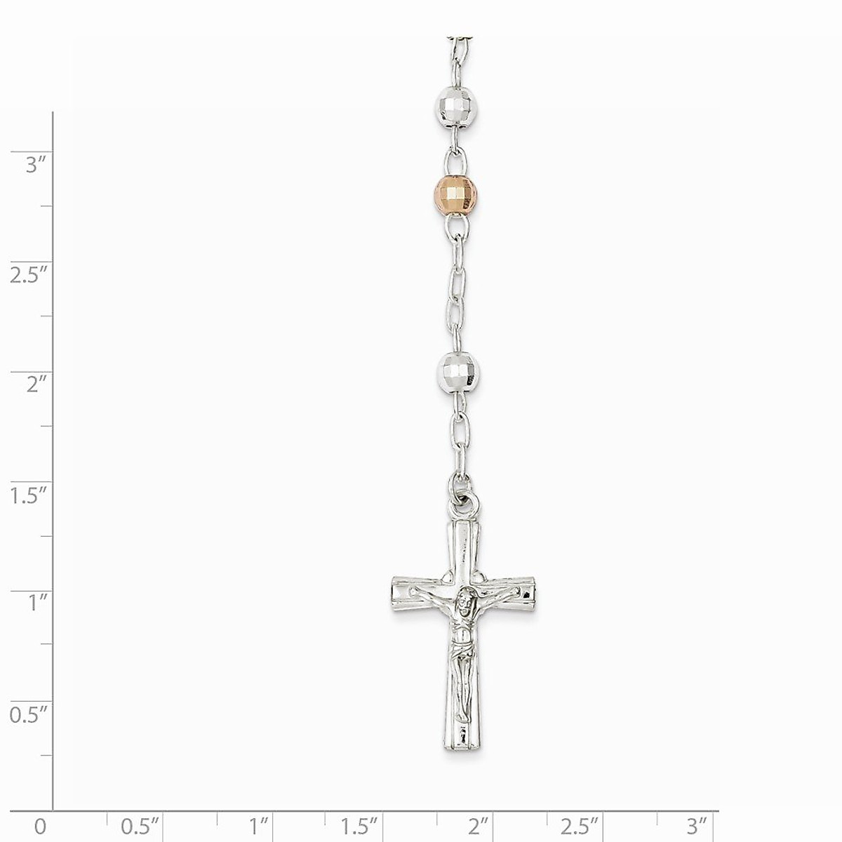 Sonia Jewels 925 Sterling Silver Rosary Textured Tri-color Beads Pendant Necklace Charm Chain 26"