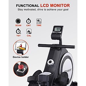 ECHANFIT Magnetic Rowing Machine for Home use，Foldable Rower Whit 350 LB Weight Capacity 16 Levels，Rower Machine Whit Adjustable Resistance LCD Monitor and Tablet Holder