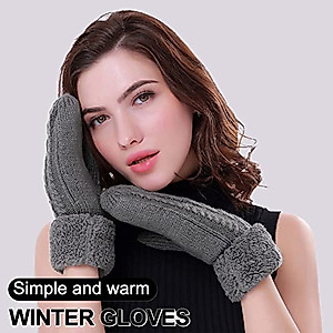 Women's Winter Gloves Warm Lining - Cozy Wool Knit Thick Gloves Mittens in 11 color (Beige+dark gray)