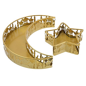 Star Moon Shaped Ramadan Tray: 2Pcs Ramadan Kareem Iron Tray Eid Mubarak Candy Dessert Tray Islam Muslim Party Festival Table Decor