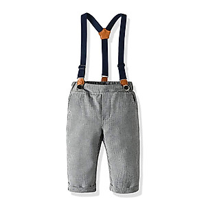 Moyikiss Studio Autumn Winter Little Boys Clothes Long Sleeve Bowtie Shirt+Suspender Pants Gentleman Outfits Sets (White-a, 90/2T)