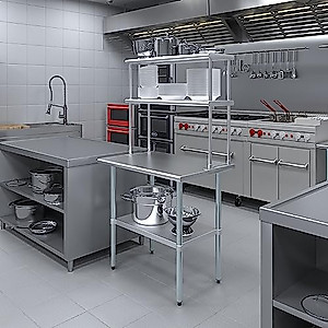 Amgood Stainless Steel Work Table Double Tier Overshelf | Metal Kitchen Prep Table & Shelving Combo | NSF (24" x 36" Work Table + 12" Overshelf)