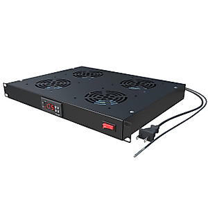 Rack Mount Fan - 4 Fans Server Cooling System - 1U 19" Rackmount Cabinet Panel w/Adjustable Temperature Control (Heat Monitor - Digital Display) Alarm Sensor (Overheat Air Flow Exhaust) Tupavco TP1701