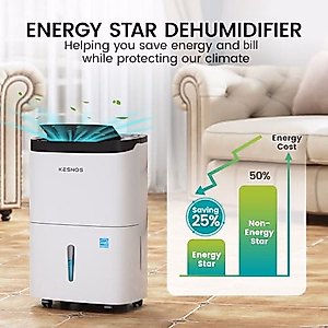 Kesnos 120 Pints Energy Star Dehumidifier for Home and Basement with Drain Hose, Ideal for Large Spaces Up to 6,000 Sq. Ft., Auto Defrost and Self Drying
