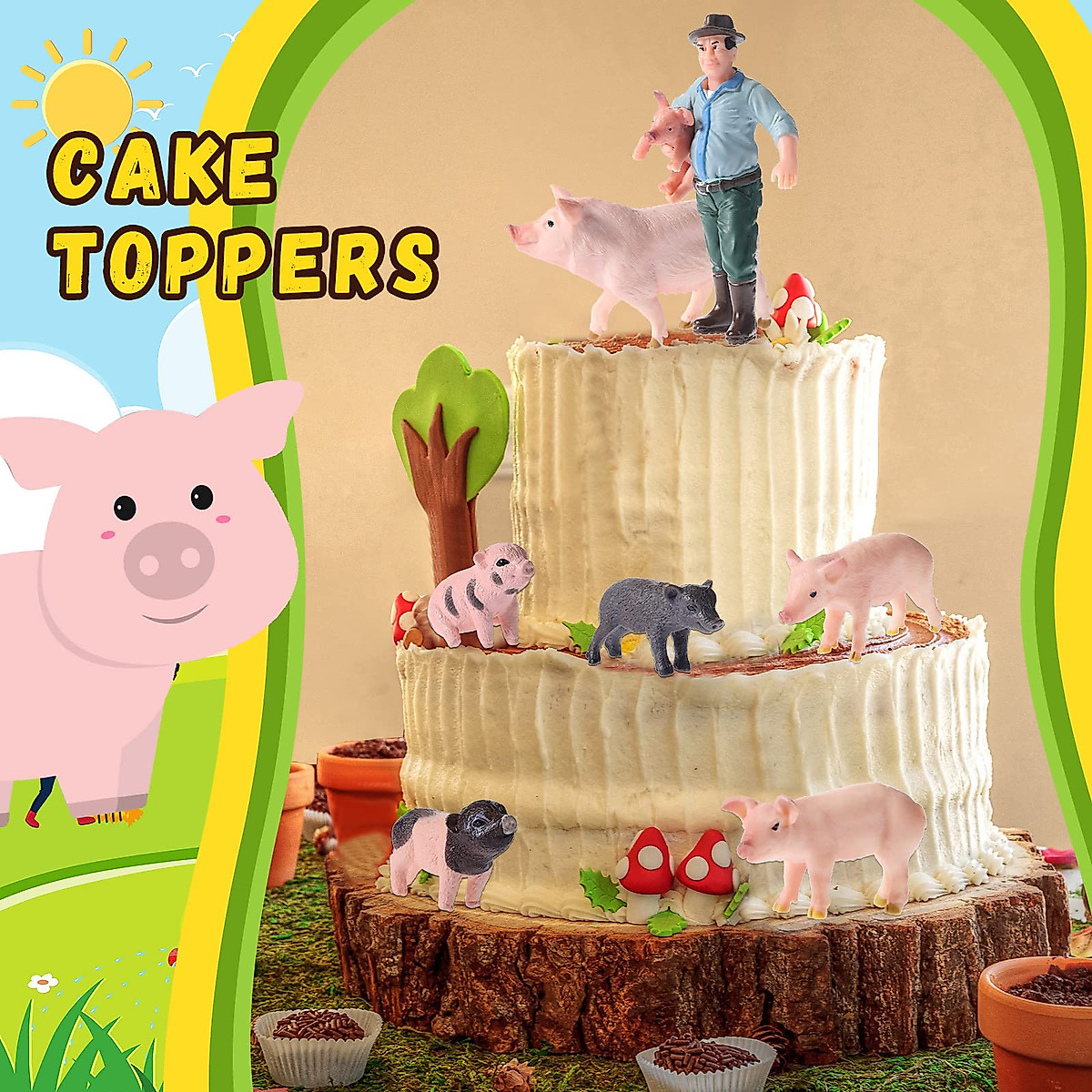 17 Pcs Realistic Farm Pig Animals Model Figure Toy Set Barn Farm Pig Figurines Collection Playset Mini Farm Figurines Plastic Pig Toy with Farm Keepers and Fence for Preschool Educational Props