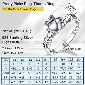 PROSILVER Sterling Silver Heart Promise Wedding Rings Irish Claddagh Ring Size 8