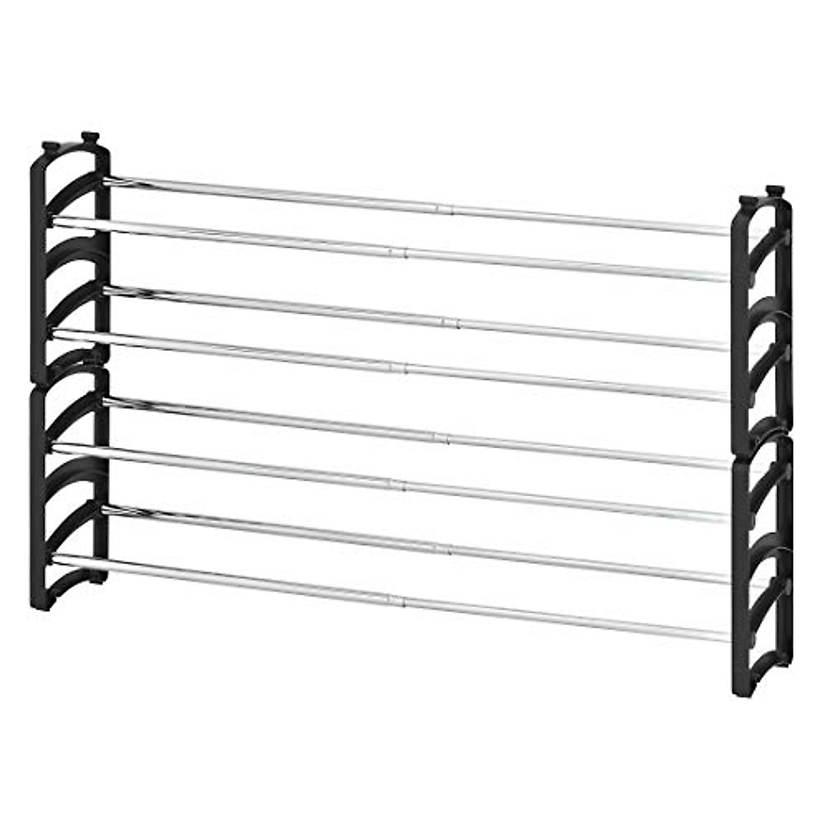 Seville Classics 4-Tier Expandable 24-Pair Shoe Rack Resin Freestanding Closet, Entryway, Bedroom Footwear Organizer, Chrome Poles