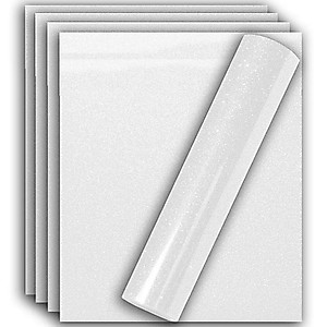 TeeArtist White Glitter HTV Iron On Heat Transfer Vinyl for T-Shirts, 12"x10" Sheets, 5 Pack, Glossy Rainbow Surface, Easy for All Craft Cutters