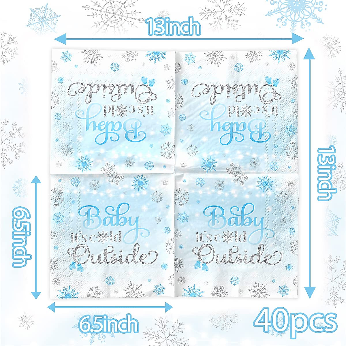 Baby It’s Cold Outside Baby Shower Decorations-40Pcs Blue Baby Shower Napkins Winter Wonderland Snowflake Frozen Paper Napkins Baby It’s Cold Outside Party Supplies for Boy (Blue)