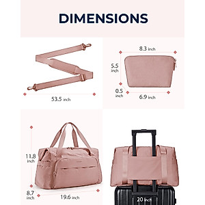 BAGSMART Travel Duffle Bag, Weekender Bags for Women Large Carry on Overnight Bag, Gym Bag with Trolley Sleeve, Personal Item Travel Bag Workout Dance Bag, Dark Pink