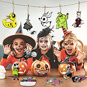37Pcs Halloween Christmas Nightmare Sally Wooden Hanging Ornament Decoration, Halloween Witch Pumpkin King Jack Ghoul Zombie Bride Theme Party Decor for Jack and Sally Halloween Party Supplies