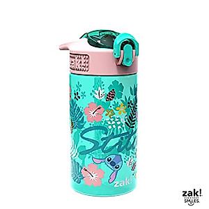 Zak Designs Kids Durable Plastic Spout Cover and Built-in Carrying Loop, Leak-Proof Water Design for Travel, (16oz, 2pc Set), Lilo and Stitch 2pk