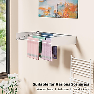 ZMBESUP Laundry Drying Rack Collapsible, Wall Mounted Drying Rack, Clothes Drying Rack, Retractable Wall Drying Rack, 31.5" Wide, 13.2 Linear Ft, 5 Aluminum Rods, 60 lb Capacity (White, 31.5" Wide)