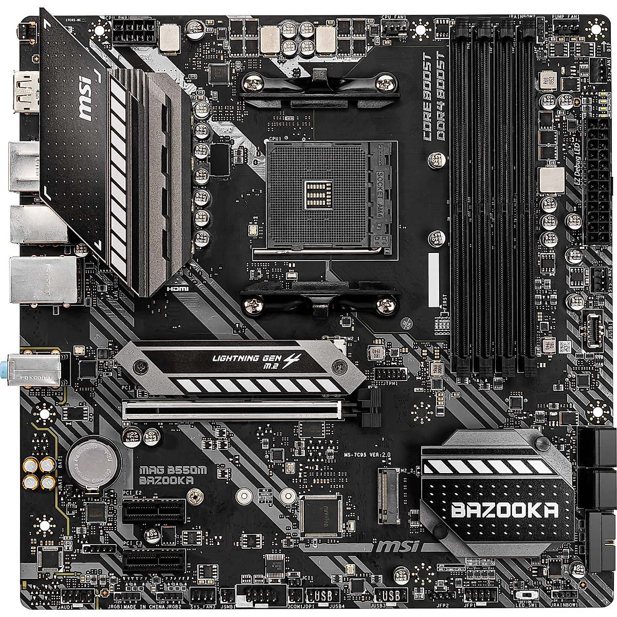 MSI MAG B550M Bazooka Gaming Motherboard (AMD AM4, DDR4, PCIe 4.0, SATA 6Gb/s, M.2, USB 3.2 Gen 1, HDMI/DP, Micro-ATX)