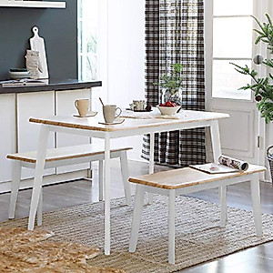 Livinia 3-Piece Dining Table Set, Canberra 47.2" Table (Natural-White) Canberra 37.4" Dining Bench (Natural-White) Set