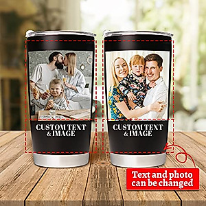 Personalized Coffee Tumbler With Picture Text Name Logo, Custom Photo 20oz Stainless Steel Tumbler With Lid And Vacuum Insulated, Personalized Coffee Travel Mug - Personalized Gifts for Women, Men