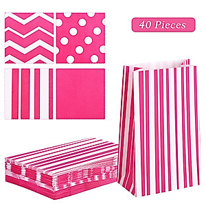 MIMIND 40 Pieces Party Paper Favor Bags Kids' Goodie Bags Kraft Candy Treat Bags for Birthday Wedding Party Christmas, Hot Pink