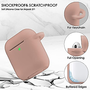 OLEBAND Airpod Case with Cute Bling Keychain,iPods Silione Protective and Anti-Slip Cover for Apple Air pod 2 Case,LED Visible,for Women and Girls,Milk Tea