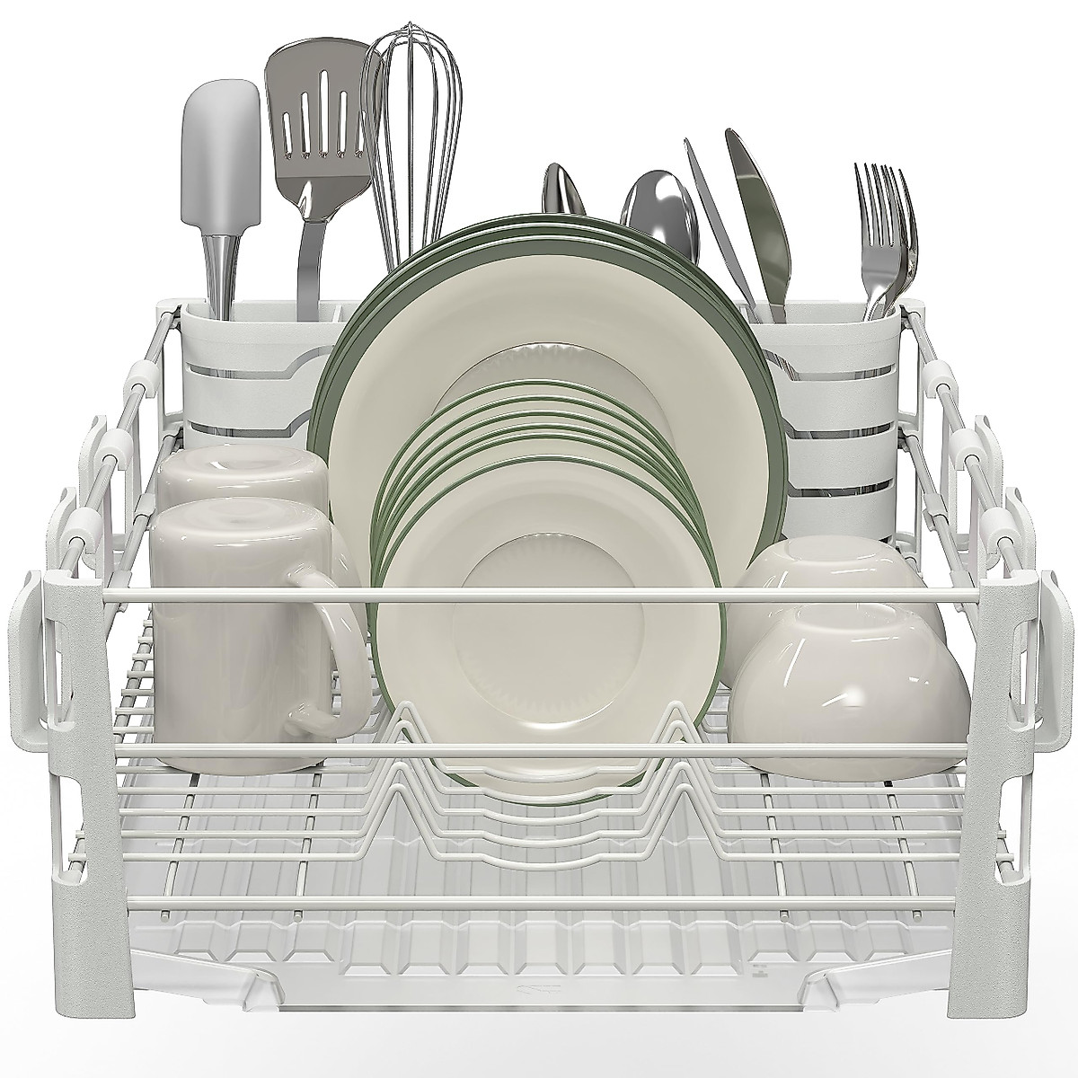 Simple Houseware Dish Rack with Drainers, Mug Holder and Utensil Holder, White