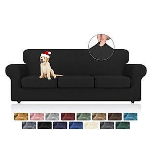 KEKUOU 4 Pieces Stretch Couch Covers for 3 Cushion Couch Sofa pet Friendly， Sofa Covers Washable Soft Elastic Dogs Furniture Protector(Sofa,Black)