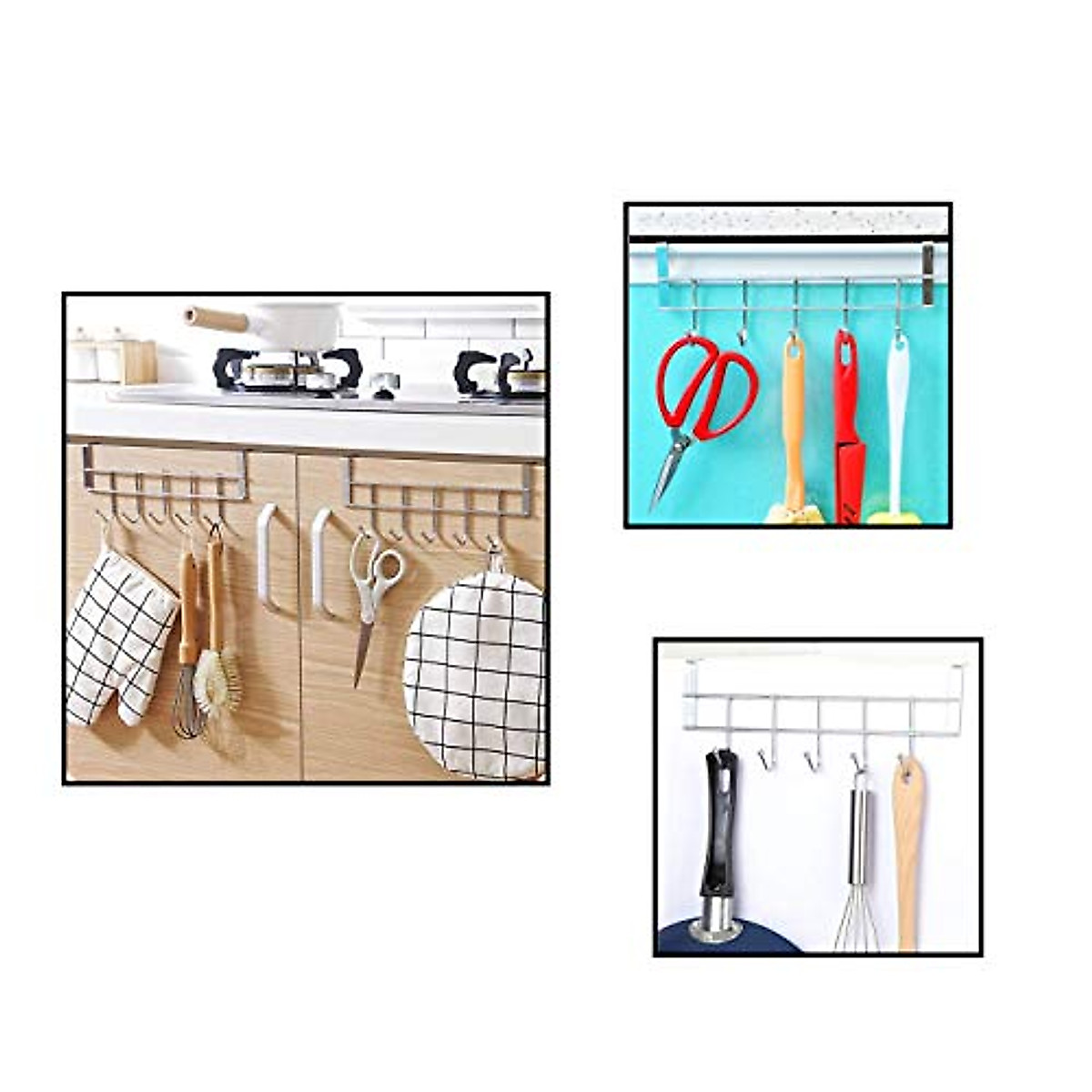 TSYWARE 3 Pack Over The Cabinet Hooks Kitchen Cabinet Rack Hook Space Saving Storage Hanger Bathroom Towel Metal 5 Hooks (Not for The Door)