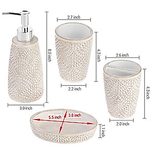 MyGift 4 Piece Vintage White Bathroom Accessories Set, Includes Lotion Pump Dispenser, Tumbler, Toothbrush Holder, and Soap Dish