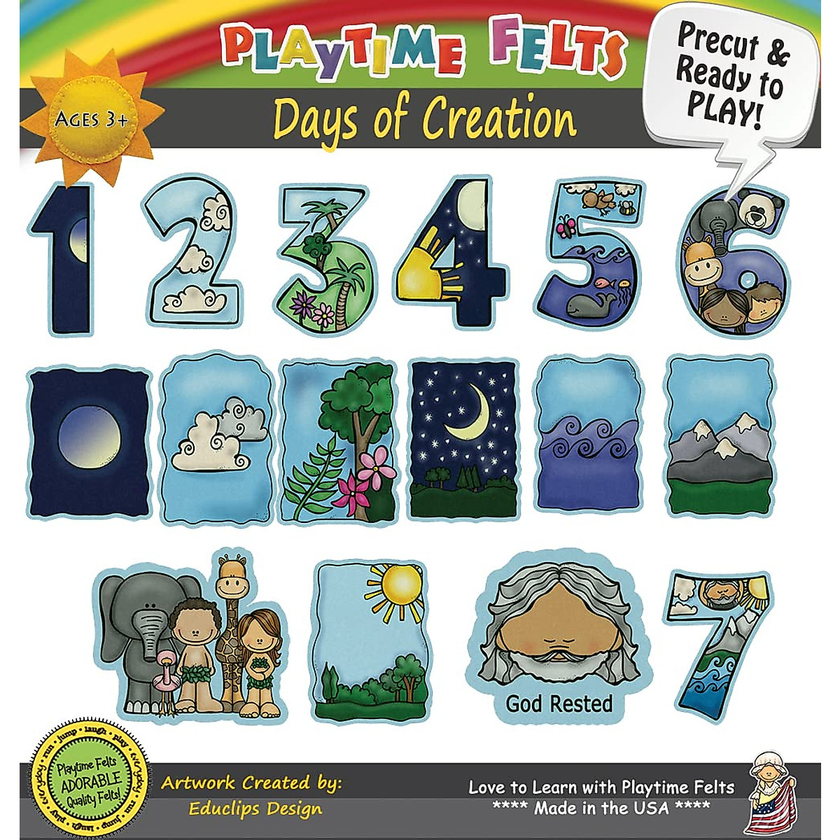 Days of Creation Bible Felt Set | 16 PRECUT & Ready to Play Colorful & Durable Bible Felt Figures for Toddlers, Preschool & Kindergarten | Reusable Bible Felt Board Stories