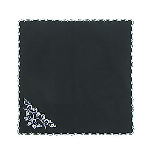 CTM® Women's Cotton Black and White Floral Scroll Handkerchief, Black