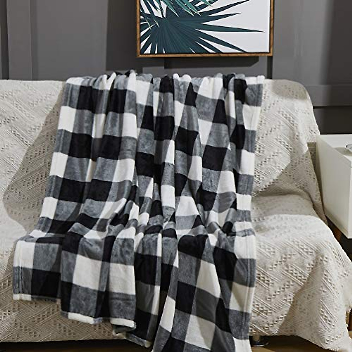 COCOPLAY W Plaid Throw Blanket, Check Blanket, All Season Microfiber Velvet Super Luxury Lightweight Warm Soft Cozy Blanket for Bed, Couch, Car (Black White Checker, Twin(60"x80"))