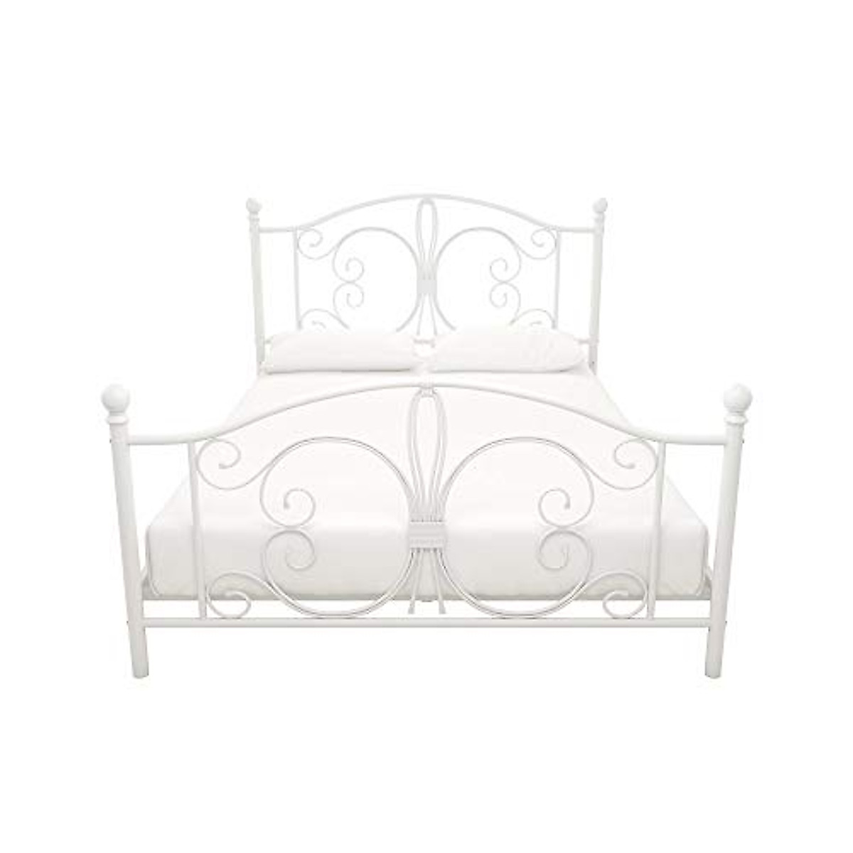 DHP Bombay Metal Platform Bed with Parisian Style Headboard and Footboard, Adjustable Base Height for Underbed Storage, No Box Spring Needed, Full, White