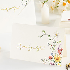 Crisky Beyond Grateful Thank You Cards 4 Assortment, Printable Watercolor WildFlowers (50 Cards with Envelopes for Birthday, Baby Shower, Bridal Shower, Wedding, All Occasion)