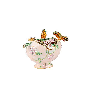 Furuida Hollow Out Bird Trinket Boxes Hinged Hand-Painted Enamel Animals Ornaments Craft Gift for Home Decor