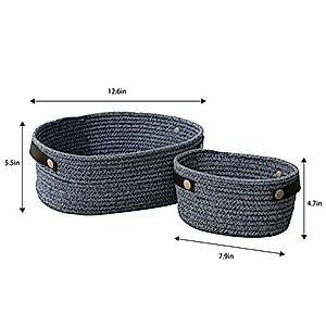 2 Pack Storage Rope Basket with Handle for Books, Magazines, Toys, Nursery, Bedroom, Living Room, Spa Soft Woven Bins (DARK BLUE)