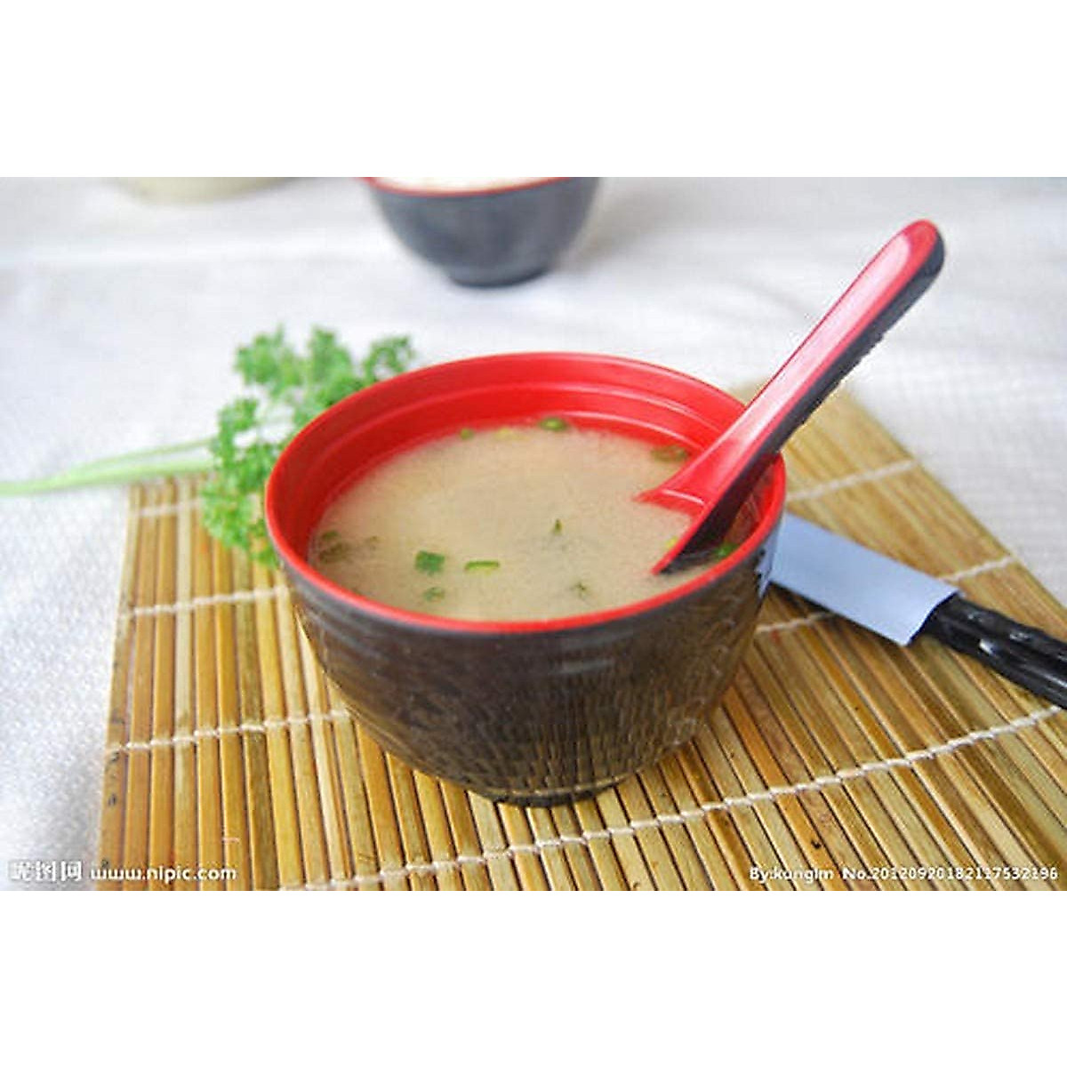 JapanBargain 2384x12, Set of 12 Soup Spoons Asian Chinese Wonton Japanese Soba Spoon Rice Spoon Ramen Noodle Spoon Vietnamese Pho Spoon, Black Red