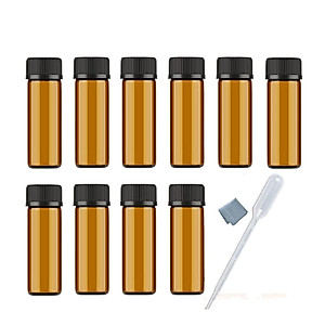 Elfenstall 10PCS 5ML 1/6oz Amber Glass Bottle with Orifice Reducer and Screw Cap For Essential Oil Perfume Liquid DIY Sample Vials 1pc Clean Cloth + free 3ml Dropper