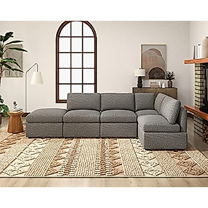 FDW Modular Sectional Sofa Couch,L Shaped Sofa Couch Convertible Sofa 4-Seat Sofa with Ottoman for Living Room Bedroom Office,Gray