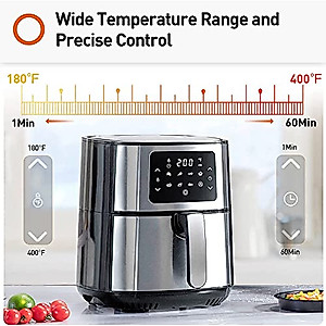 Joyoung JY-570 5.8 Quart Stainless Steel Multi Tasker Detachable Double Basket Air Fryer with LED Touchscreen and 8 Built In Smart Programs, Black