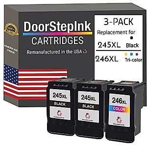 DoorStepInk Remanufactured in The USA Ink Cartridge Replacements for Canon PG-245XL 245 XL 243XL 243 XL CL-246XL 246 XL 244XL 244 XL 2 Black 1 Color 2 PK for PIXMA iP2820 MG2924 MX492 TS302 MG2920