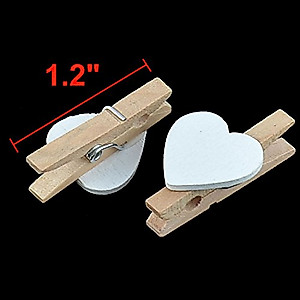uxcell Card Photo Love Heart Crafts Clothespin Pegs Mini Wooden Clip 20pcs White