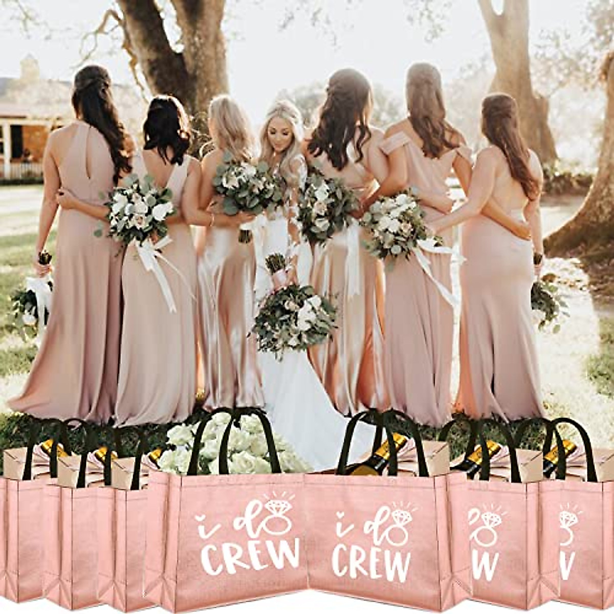 CUTERUI GIFTED 8pcs Rose Gold Gift Bags Set,I Do Crew Non-Woven Gift Bags for Bridesmaid Gifts,Bridal Party Gifts,Bachelorette Favors,Wedding Party Gifts(Rose Gold)