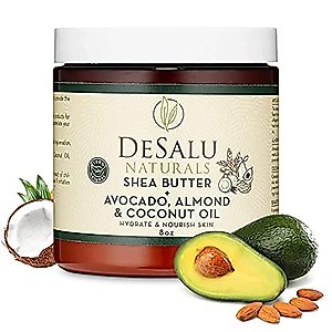 Desalu Naturals Pure Unrefined Shea Butter with Avocado Oil, Almond Oil & Coconut Oil - 100% Natural African Shea Butter for Skin - Safe for All Skin Types.