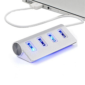 4 Port 2.0 USB Hub Aluminum Alloy Blue LED Portable Adapter Cable Splitter