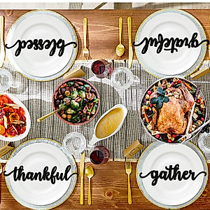 Thanksgiving Black Wooden Table Word Place Setting 5PCS Thankful Grateful Blessed Gather Home Tablescape Words Laser Cut Wood Plate Letter Sign Farmhouse Table Signs Decor Holiday Place Cards Dining