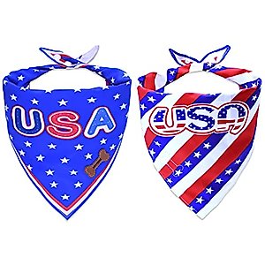 Dog Bandanas, NEVIRIGE Dog Bandana Scarf in 2 Pack, Triangle American Flag Pet Bandana Supply with Lanyard for Phone and Pet, Pet Accessories, S Size