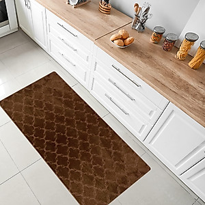 Aspen Design Machine Washable Kitchen & Bathroom Mat, Trellis Design Brown Color Large Size Slip Resistant Backing