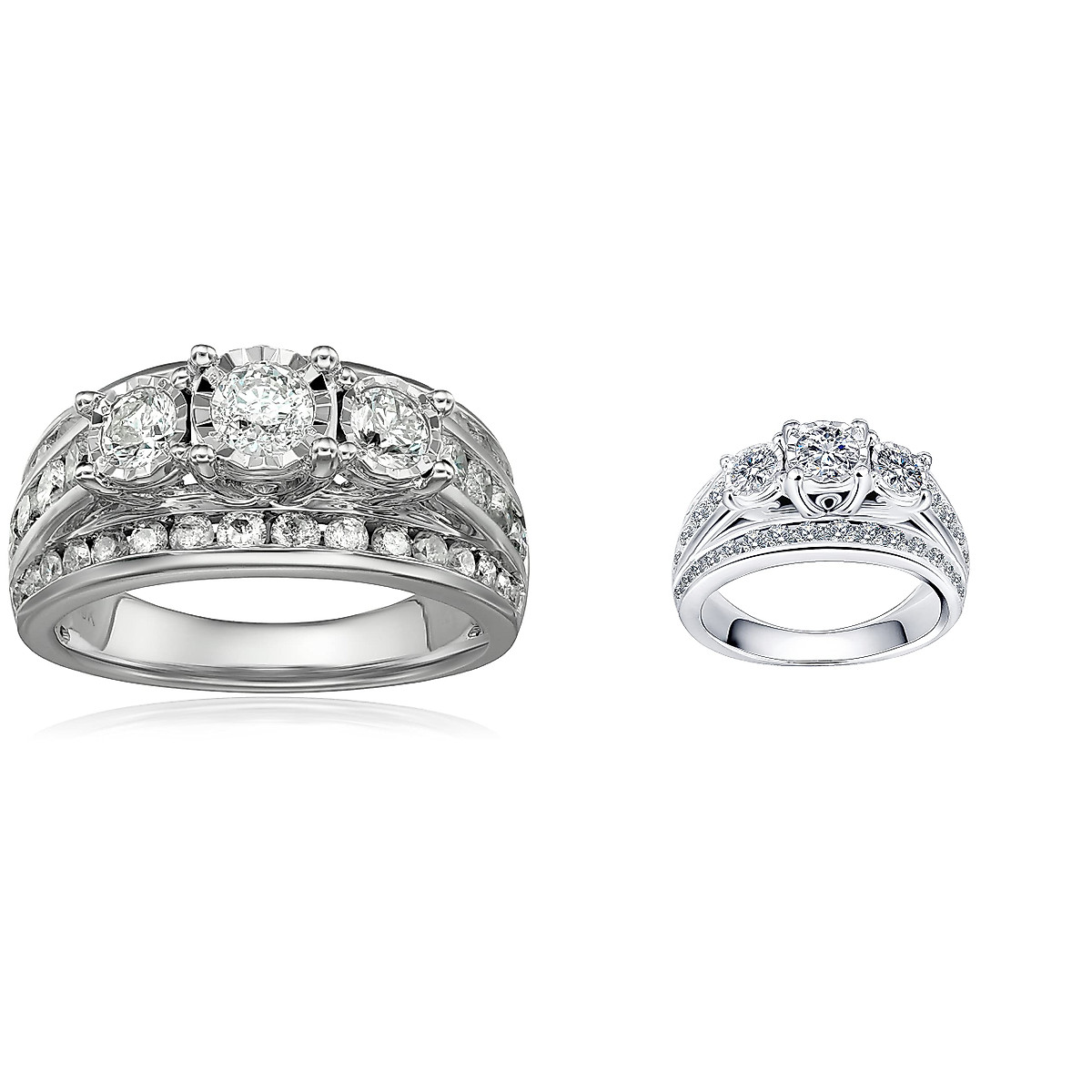 La4ve Diamonds 2.00 Carat Diamond, Channel and Prong Set 10K White Gold 3-Stone Miracle Diamond Wedding Ring (I-J, I2-I3) Real Diamond Rings For Women | Gift Box Included (Size-7)