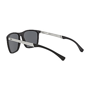 Emporio Armani Men's EA4150 Rectangular Sunglasses, Rubber Black/Grey, 59 mm